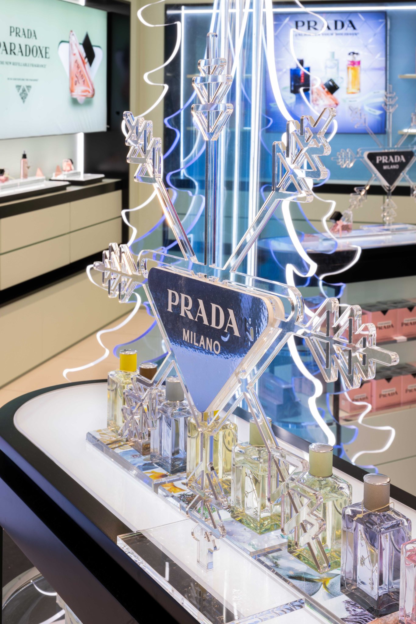 First Prada Beauty pop-up at Paris airport sparkles with winter ...