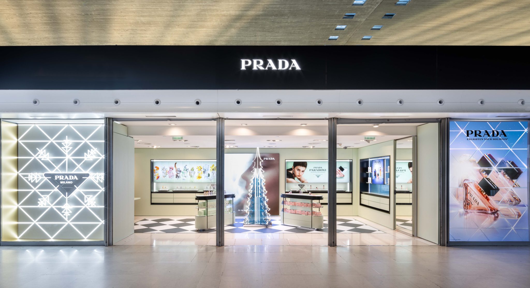 First Prada Beauty pop-up at Paris airport sparkles with winter ...